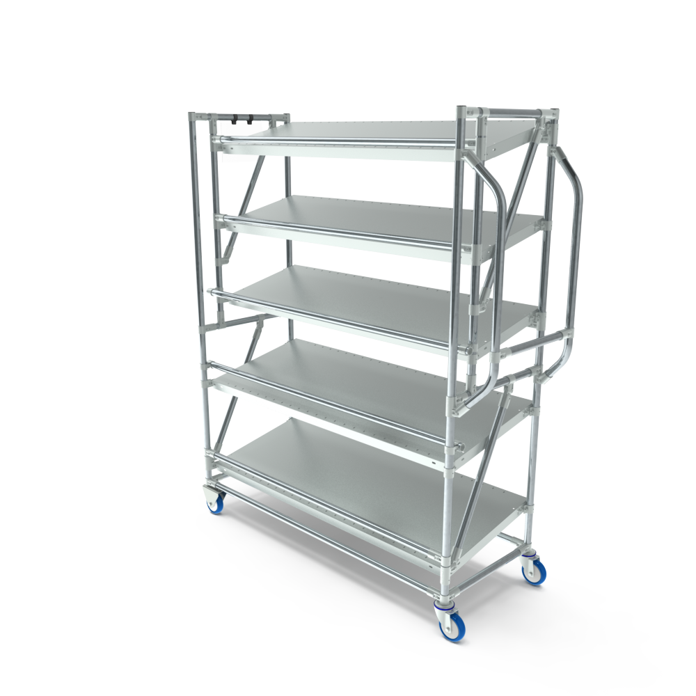 Picking trolley, 1300x500mm, angled shelves | Multitube